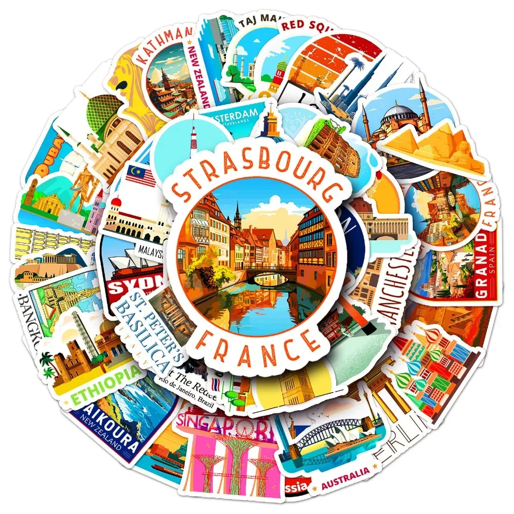 10-50Pcs-World-City-Landmark-Stickers-Pack-Scrapbook-Stationery-Ipad ...