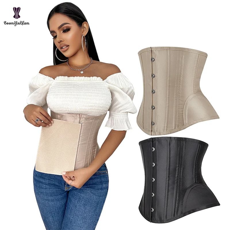 Front-5-Busk-Closure-Firm-Tummy-Control-Chest-Binder-Cupless-Bustier ...