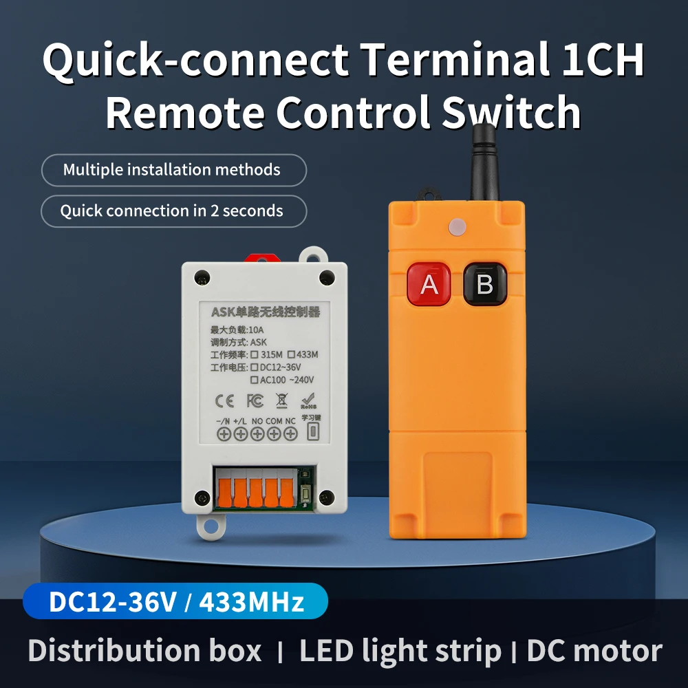 1 Channels 433MHz Quick-connect Terminal Industrial Remote Control ...
