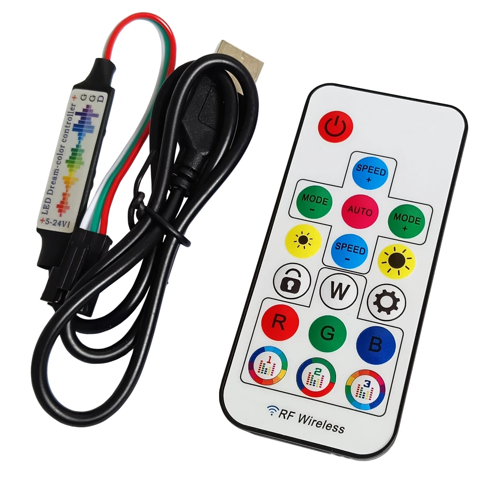Mini Music Led Controller 17Keys DC/USB 3Pin 5V-24V Wireless RF Remote ...