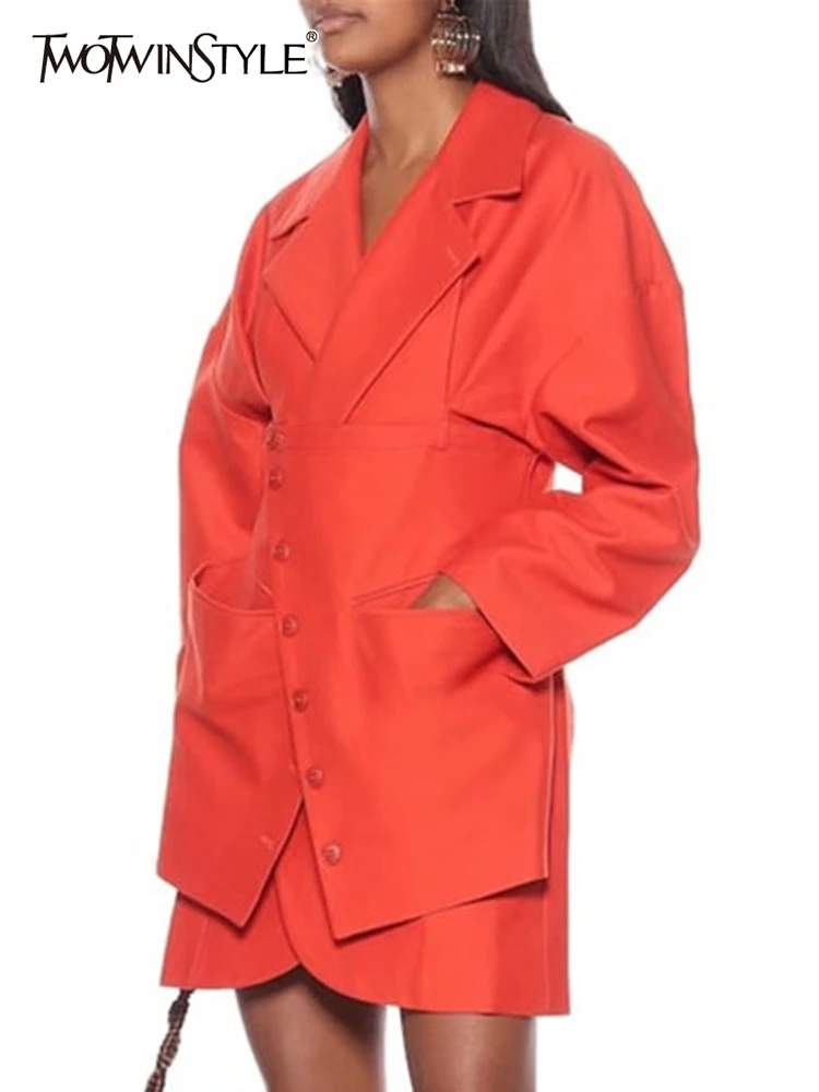 TWOTWINSTYLE-Solid-Casual-Patchwork-Button-Blazer-For-Women-Notched ...