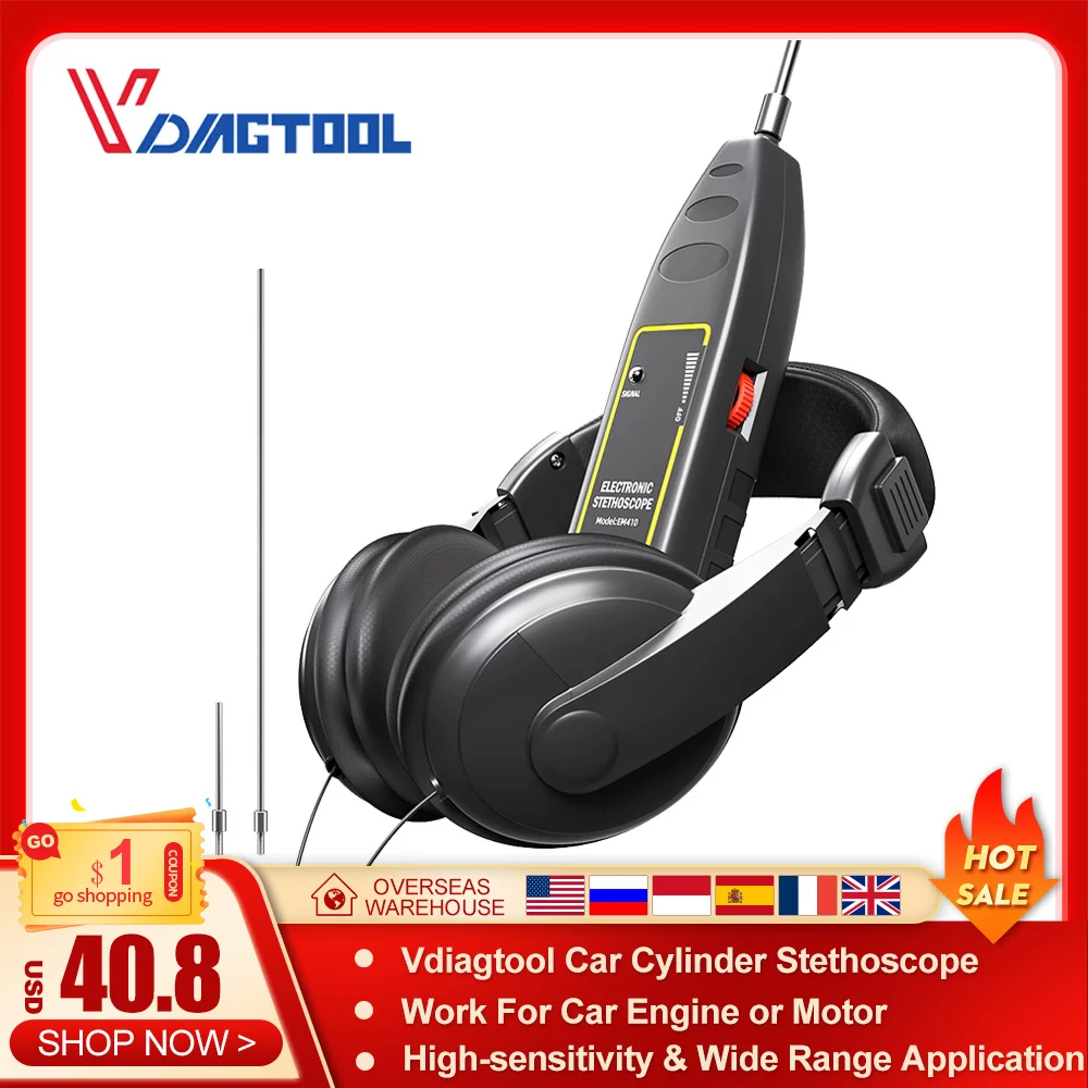 VDIAGTOOL Car Cylinder Stethoscope Engine Analyzer Machine Noise Tester ...