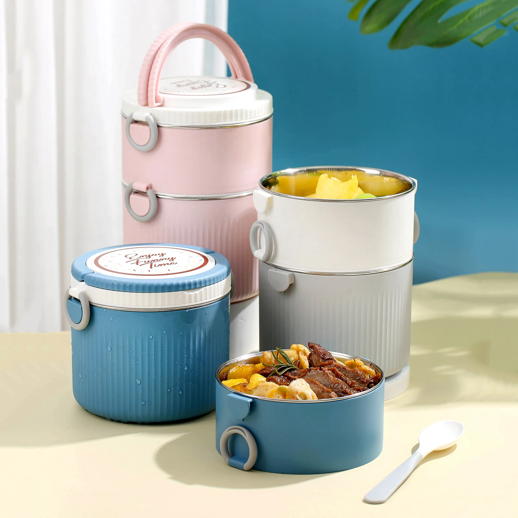 METKA-Double-Layer-Stainess-Steel-Lunch-Box-With-Spoon-Food-Fresh ...