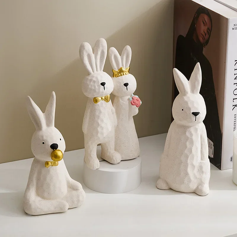 Lovely-Cartoon-White-Rabbit-Statues-Home-Decor-Cute-Office-Table ...