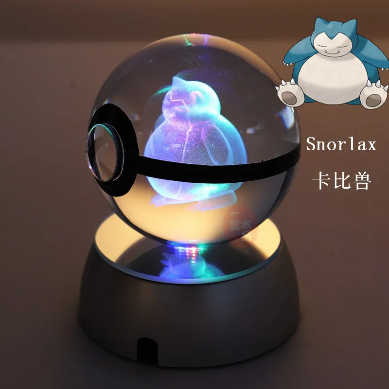 Pokemon 3d Crystal Ball Snorlax Figure Pokeball Engraving Crystal ...
