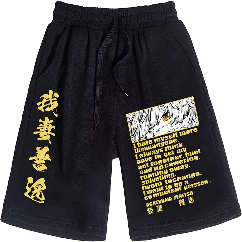 Japanese Anime Demon Slayer Agatsuma Zenitsu Print Shorts Men Oversized ...