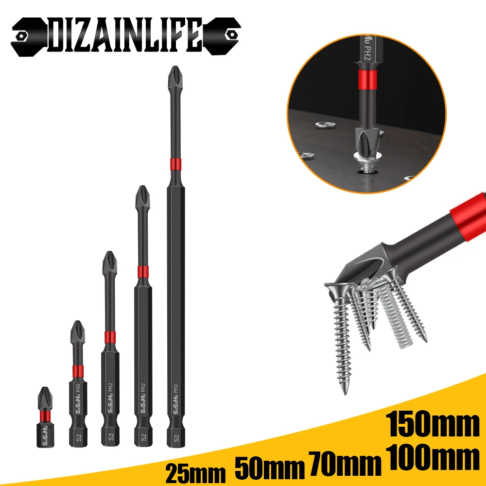 1/5pcs Magnetic Cross Ph2 Bit Set Anti-slip Impact Batch Head Hardness ...