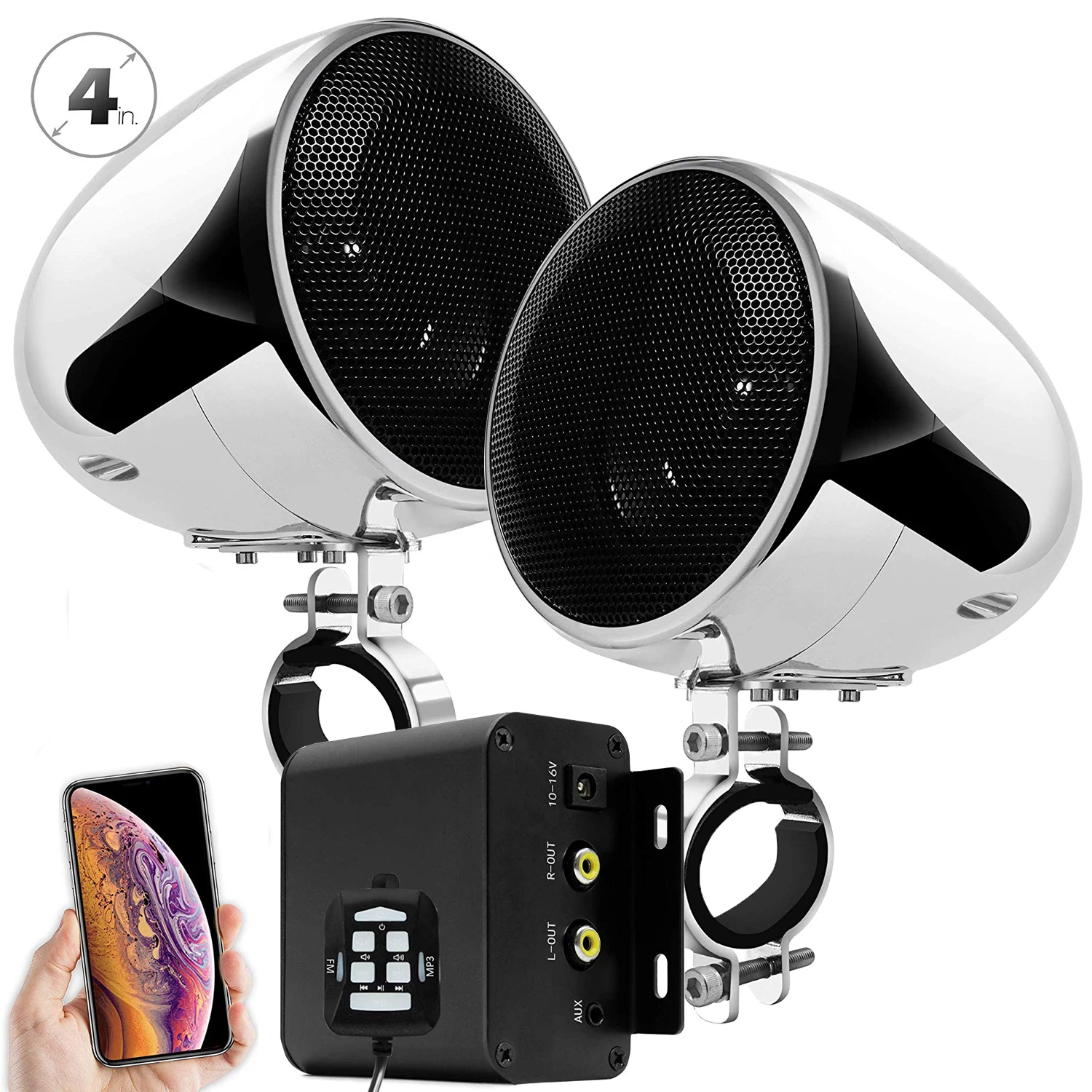 150W 2CH Motorcycle Audio System with Multimedia Stereo Amplifier, 4 ...