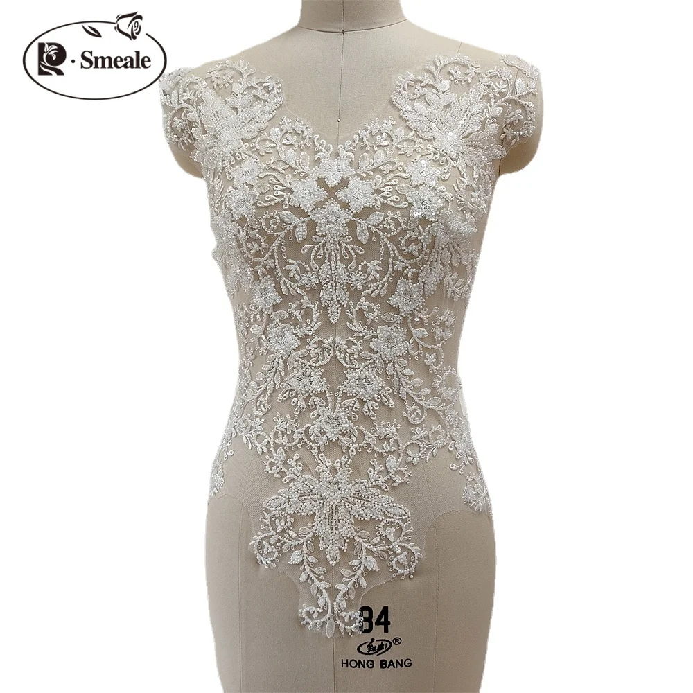 Beaded Sequins Lace Chest Flowers 3D Wedding Dress Applique DIY Bridal ...