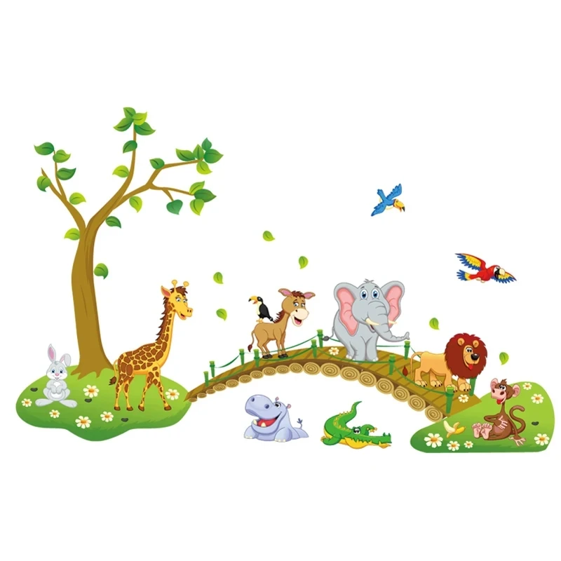 Cartoon-Lovely-Animals-Cross-The-Bridge-DIY-Vinyl-Wall-Stickers-Kids ...