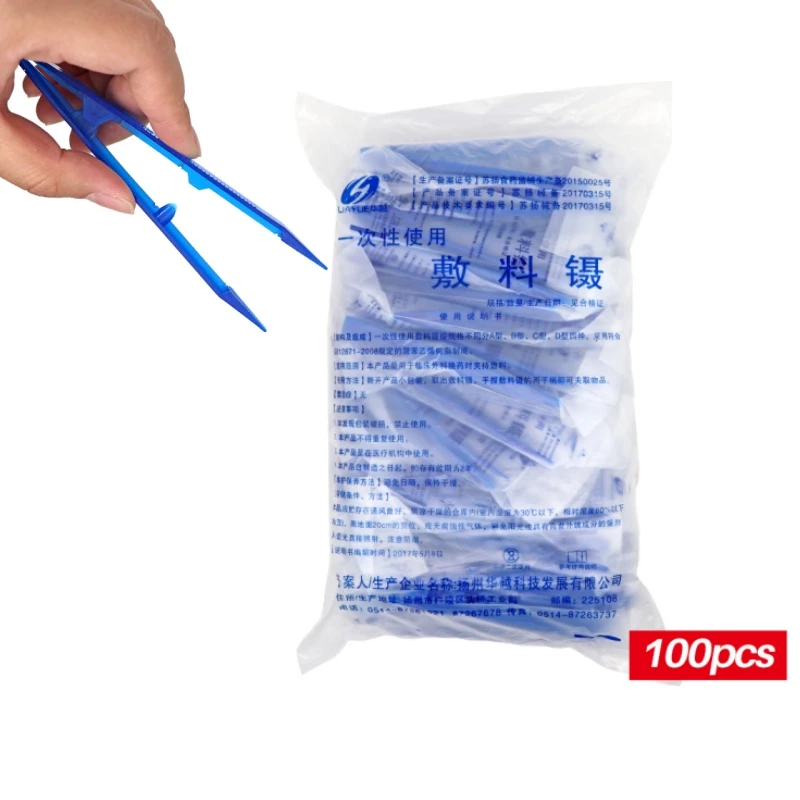 100Pcs-Disposable-Medical-Tweezers-Plastic-Dressings-Forceps-Portable ...