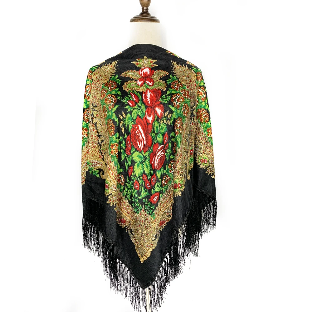 130*130cm Women Russian Square Scarf Retro Floral Print Bandana Scarves ...