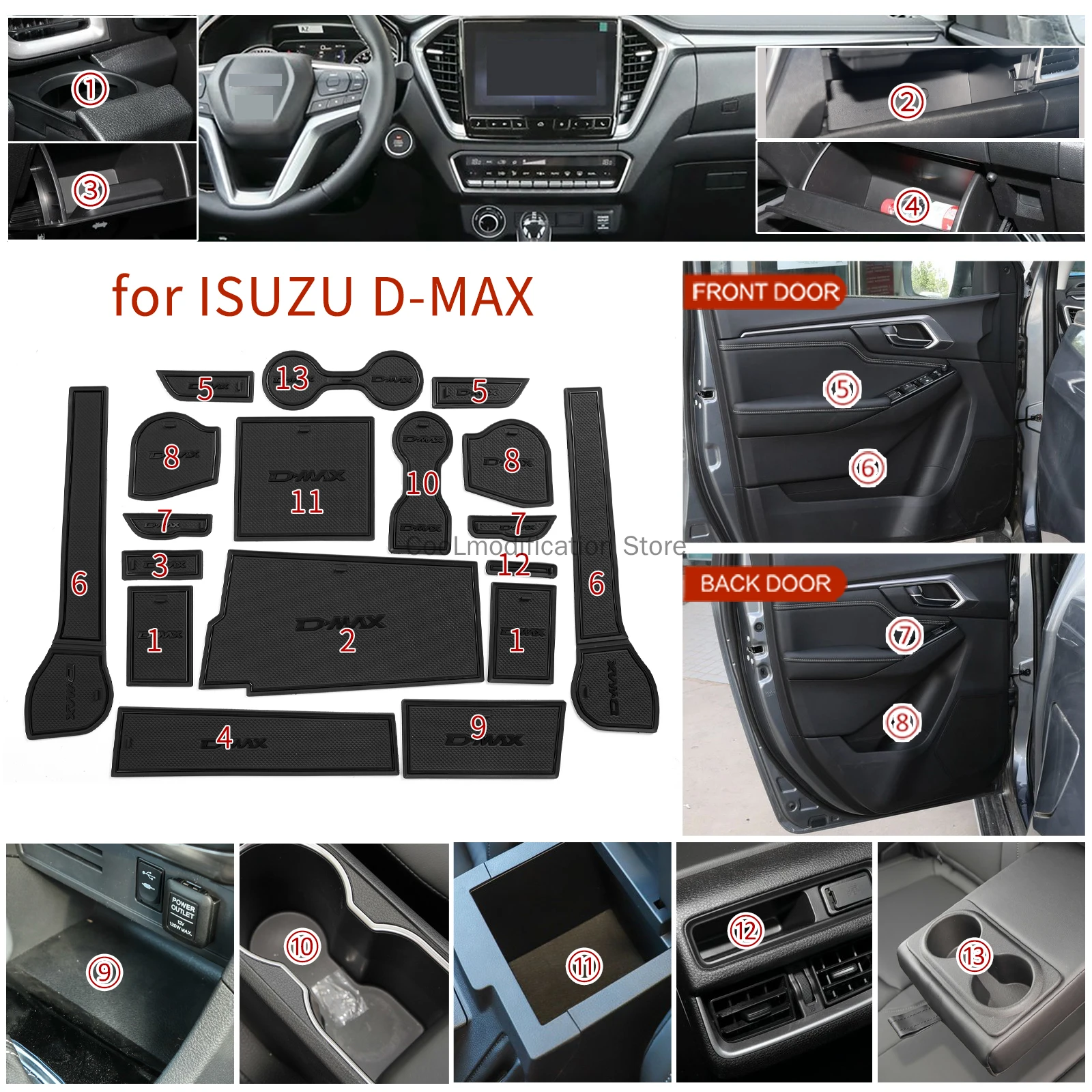 Anti-Slip Gate Slot Cup Mat for ISUZU D-MAX 2021 - 2023 DMAX Non-Slip ...