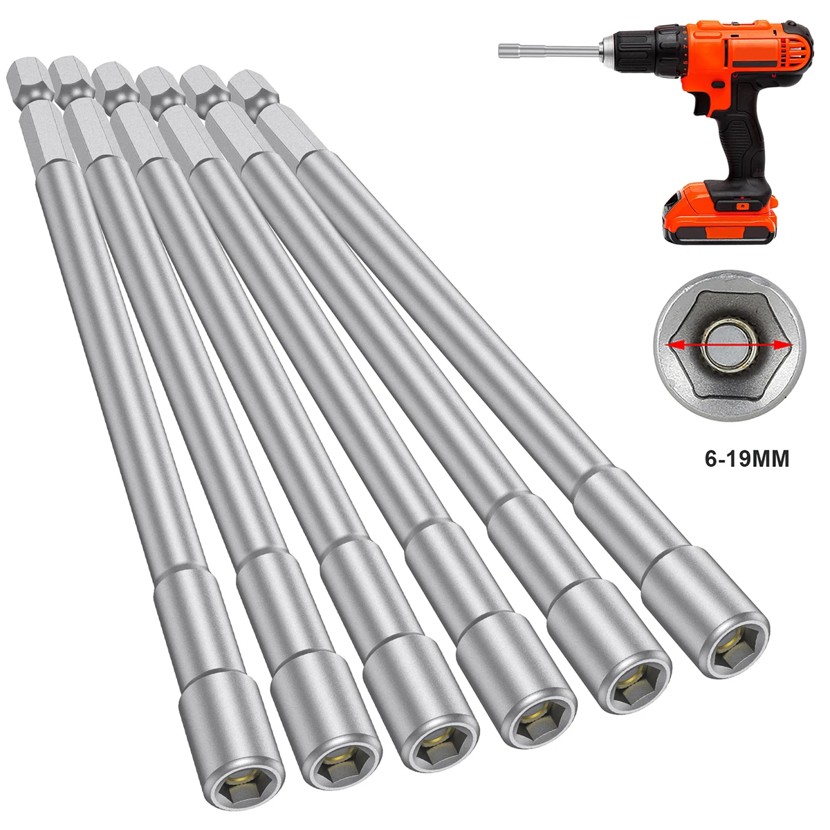 6PCS-6-19mm-Impact-Socket-Magnetic-Nut-Screwdrive-6in-Extension-Rod-1-4 ...