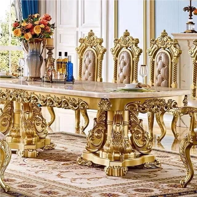 2024Hi-Quality-Design-Gold-Leaf-finished-Dinner-Set-Solid-Wood-Hand ...