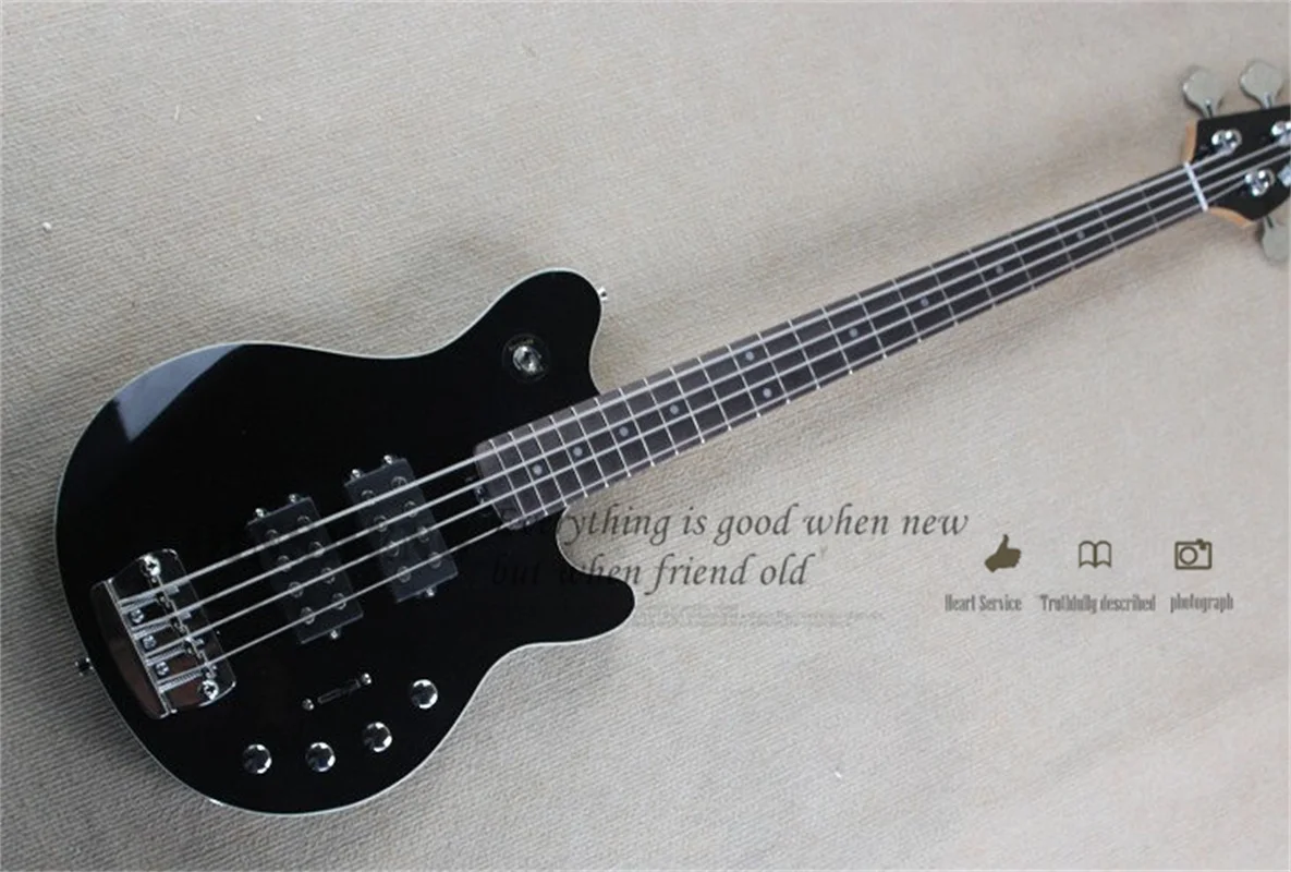 4-Strings-Bass-Guitar-Ray-Bass-Black-Basswood-Body-White-Binding-Active ...