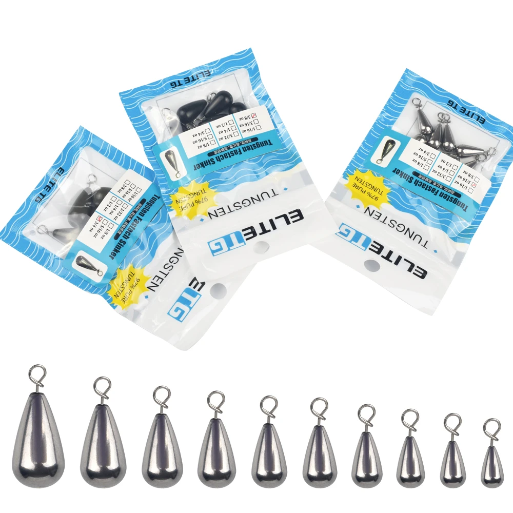 Elite TG 10Pcs Tungsten Teardrop Drop Fishing Sinker. Texas Rig ...