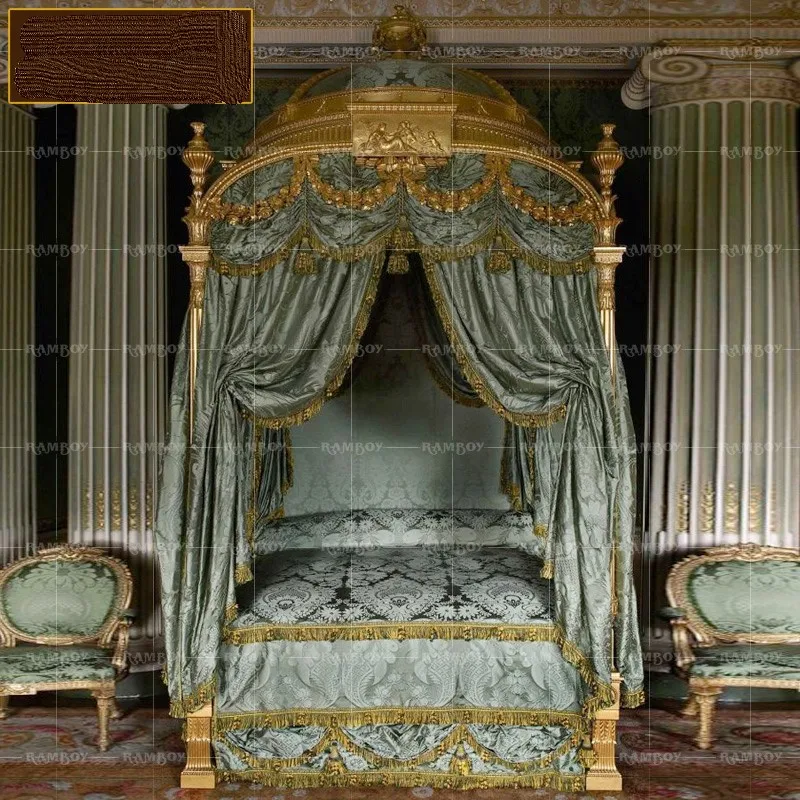 custom-European-villa-bedroom-solid-wood-carved-double-bed-luxury ...