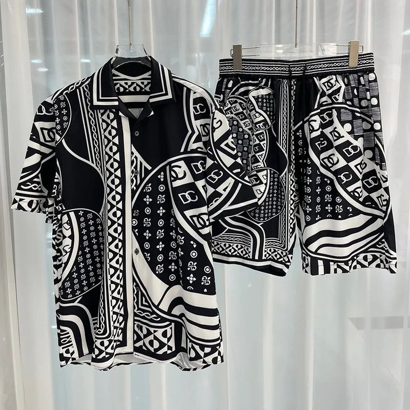 Luxury-Fashion-Letter-Printed-Men-Shirt-Sets-2-Piece-Suit-Shorts-Casual ...