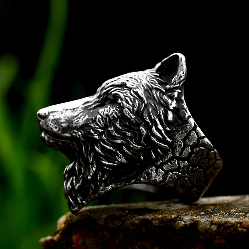 Beier 2022 Stainless Steel Viking Wolf Head Ring Heavy Ancient Silver ...