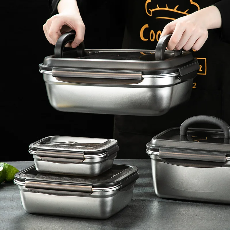 304 Stainless steel fresh-keeping box with lid large-capacity frozen ...