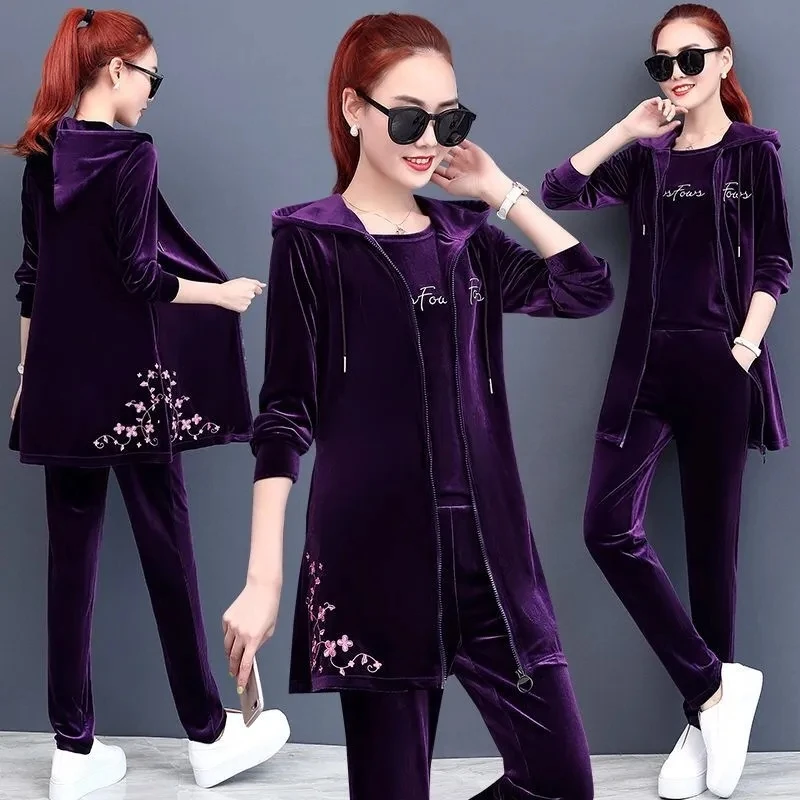 Gold Velvet Suit Women Casual | Tracksuits Women Gold Velvet - Women ...