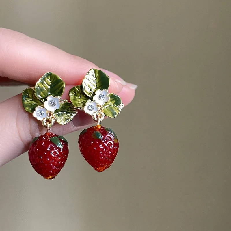 Sweet-Red-Resin-Strawberry-Stud-Earrings-for-Women-Girls-Elegant ...