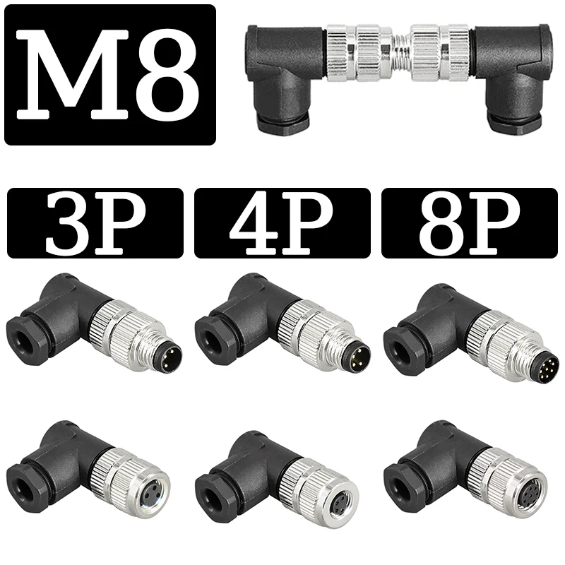5/20/100PCS M8 sensor elbow connector waterproof male&female plug screw ...