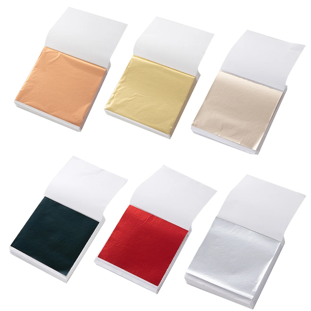 100 Sheets 9x9cm Imitation Gold Silver Foil Paper Leaf Gilding For DIY ...