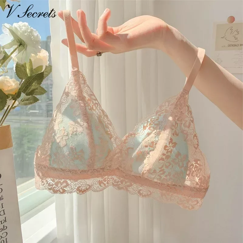 French-Style-Sexy-Bras-Hollow-Lace-Push-Up-Seamless-Underwear-Wireless ...