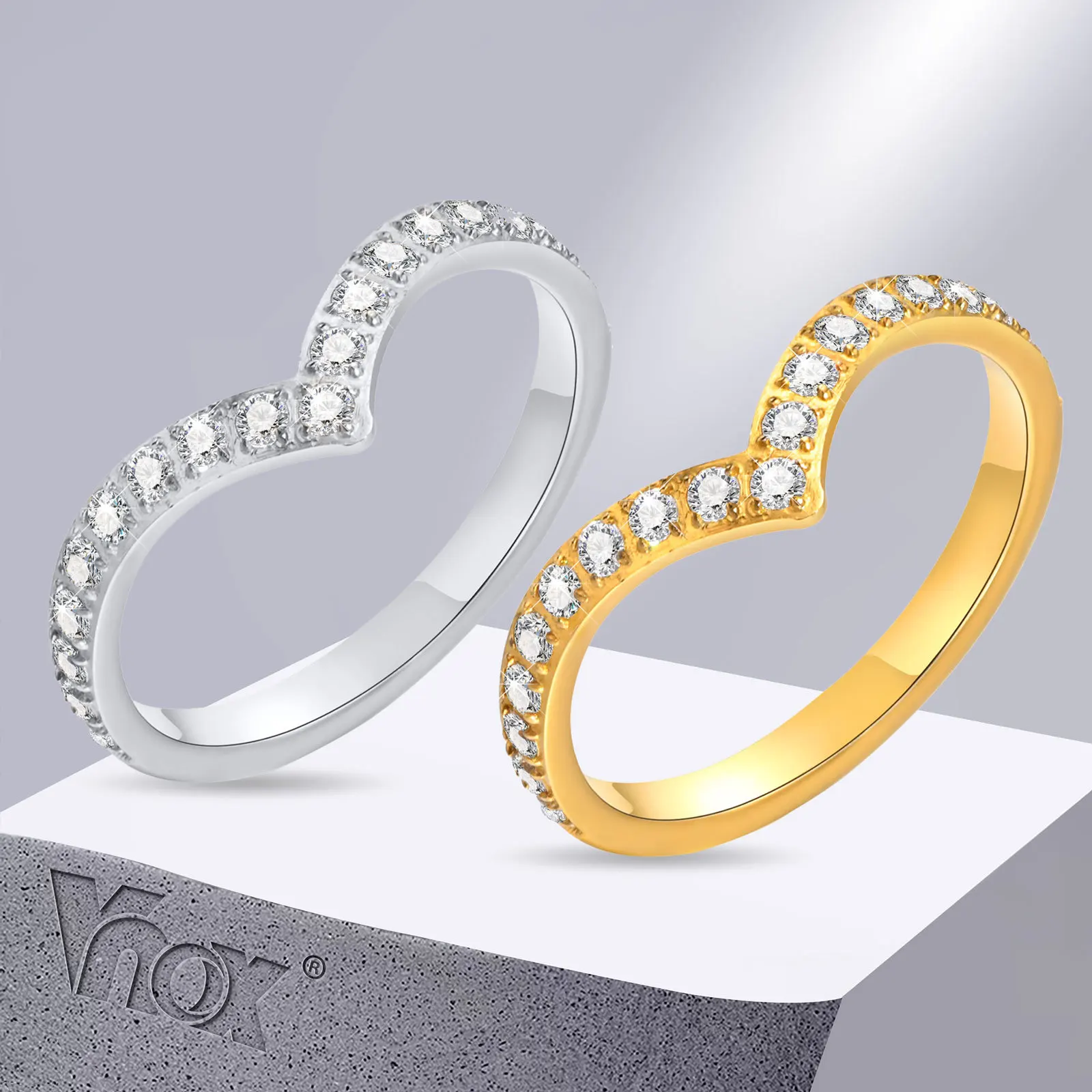 Vnox Delicate Bling Pointed V Shaped Chevron Rings for Women Lady Girls ...