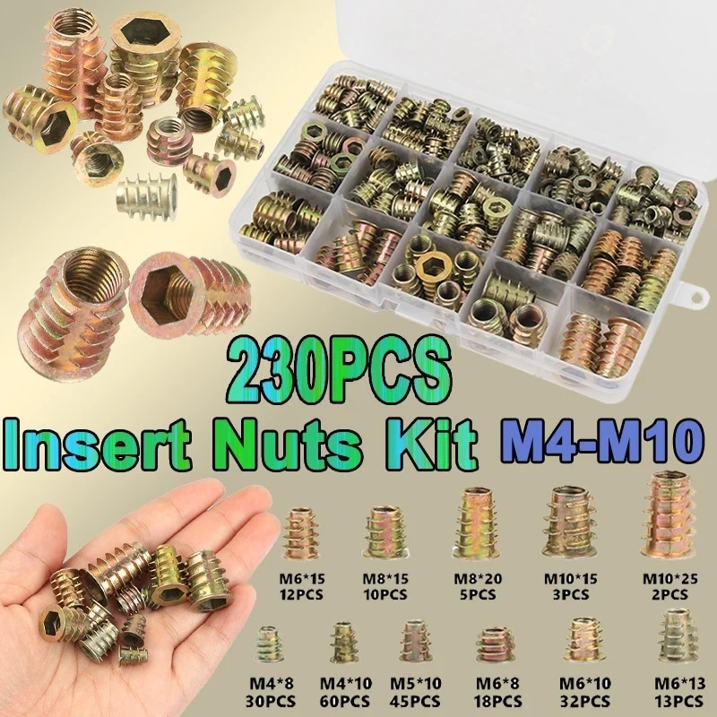 230/100/80PCS Assorted Flanged Hex Drive Head Furniture Nuts M4 M5 M6 ...