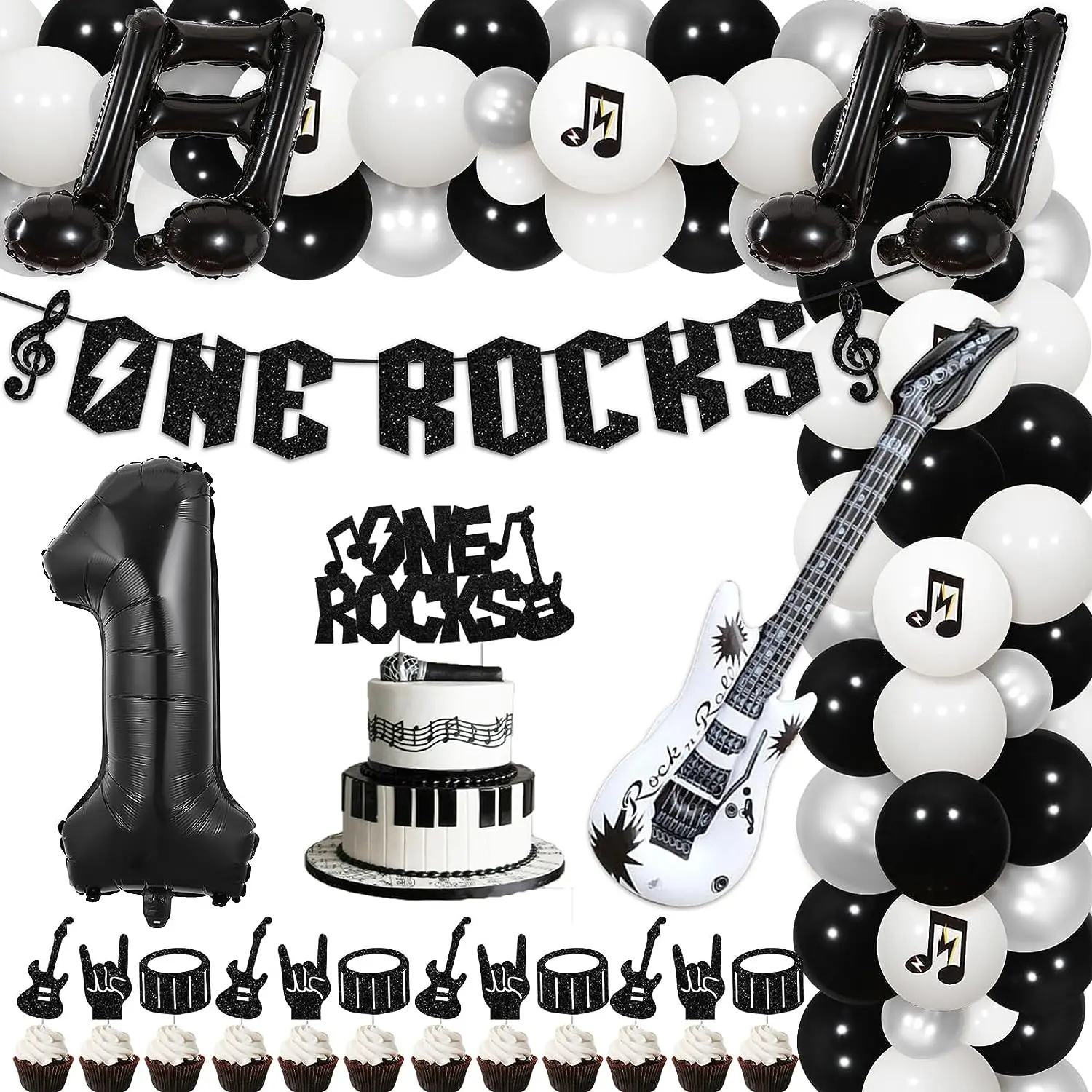 One-Rocks-1st-Birthday-Decorations-for-Boy-Rock-and-Roll-Birthday ...