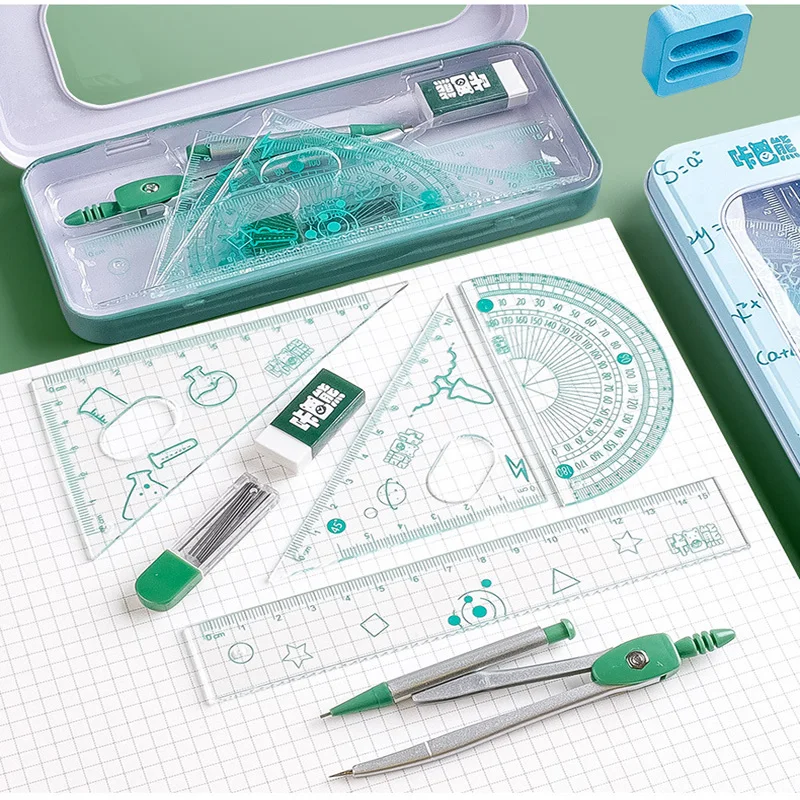 8PCS Drawing Set Compass Ruler Protract Learning Tools Mathematical ...