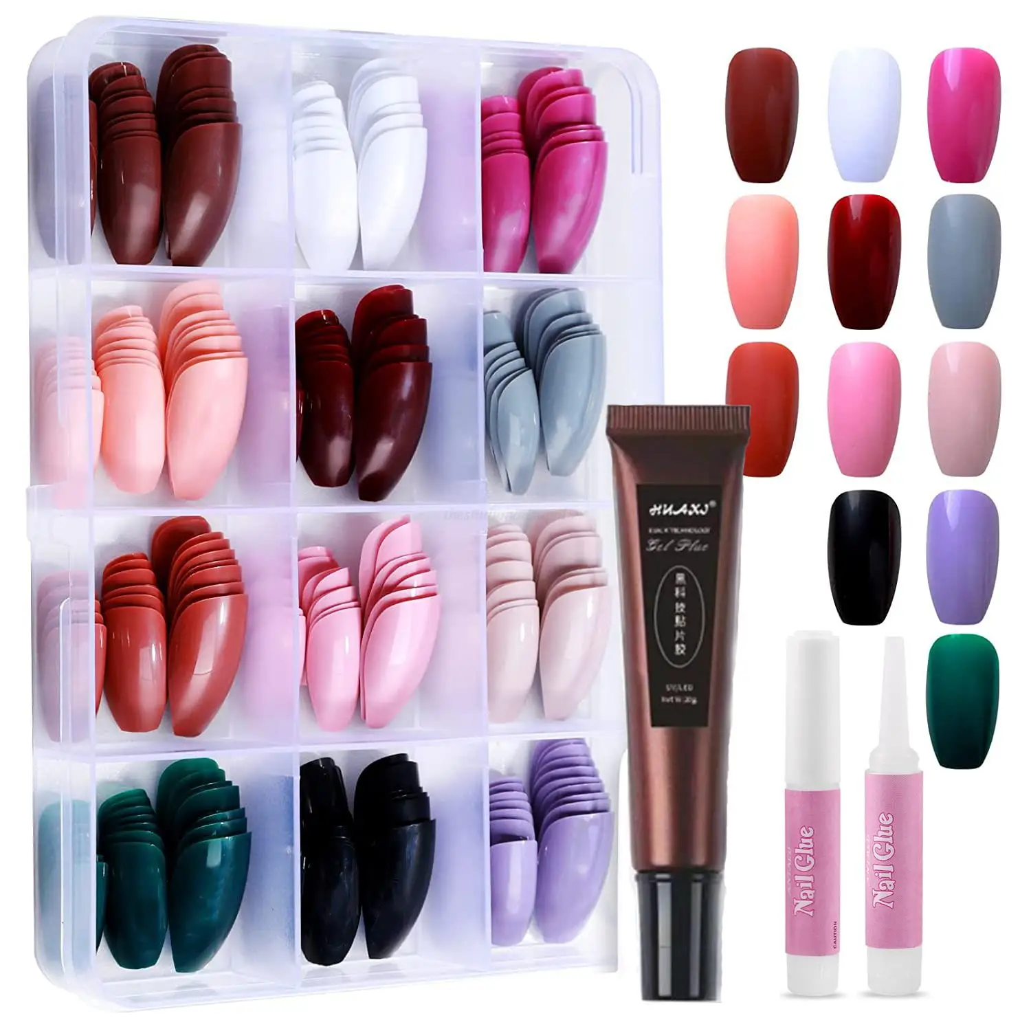 288pcs Short Fake Nails False Ballerina Coffin Press on Nails 12 Sets ...