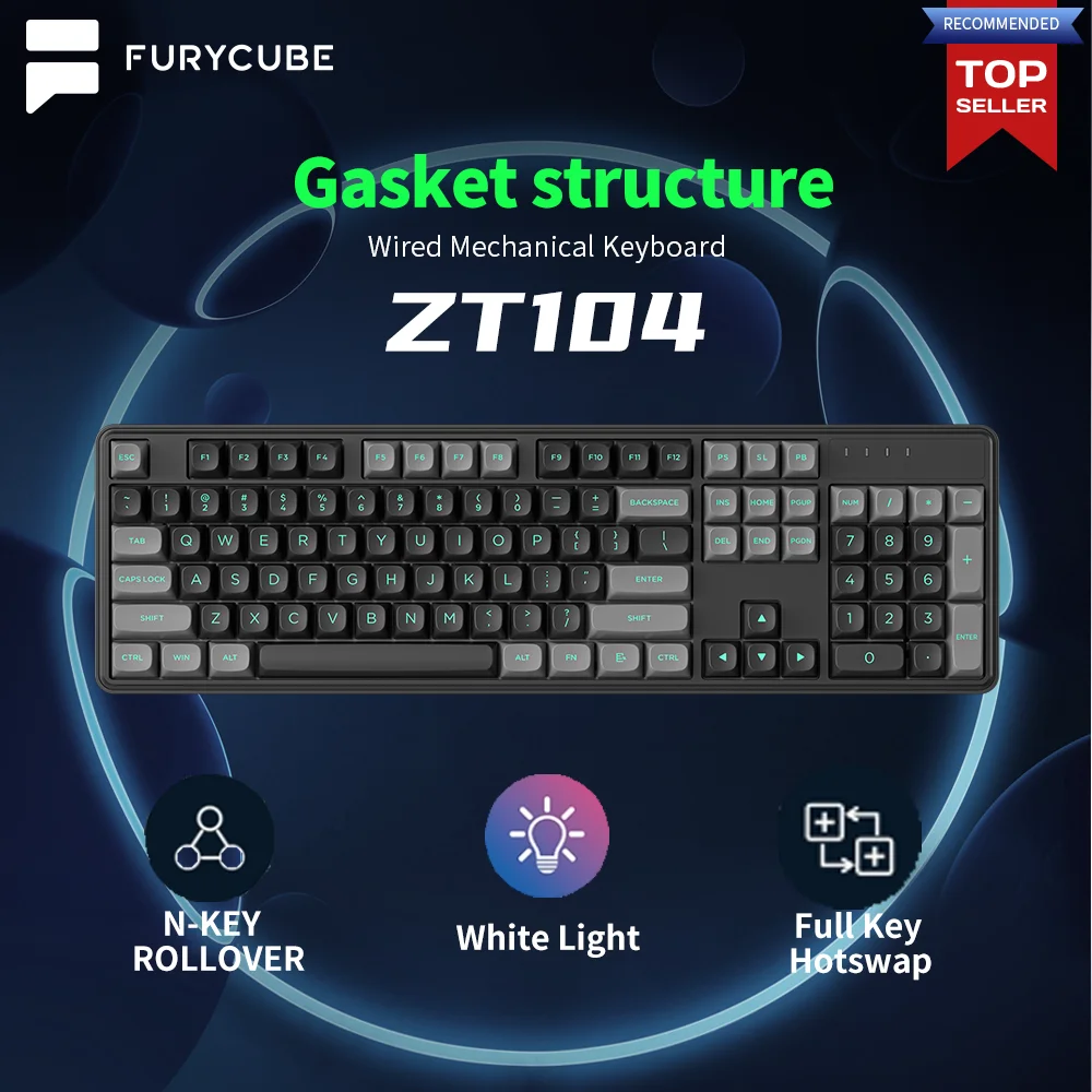 FURYCUBE-ZT104-Gasket-Structure-104-Keys-Wired-Mechanical-Keyboard-Type ...
