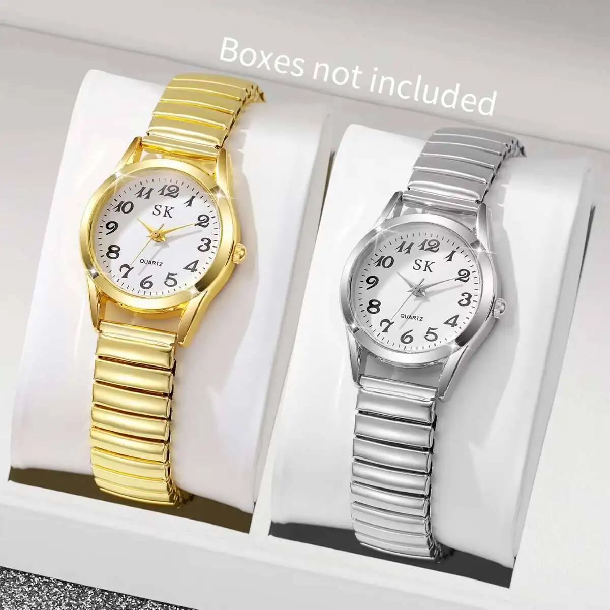 2PCS Fashion Women Watches Set Ladies Small Dial Alloy Elastic Band ...