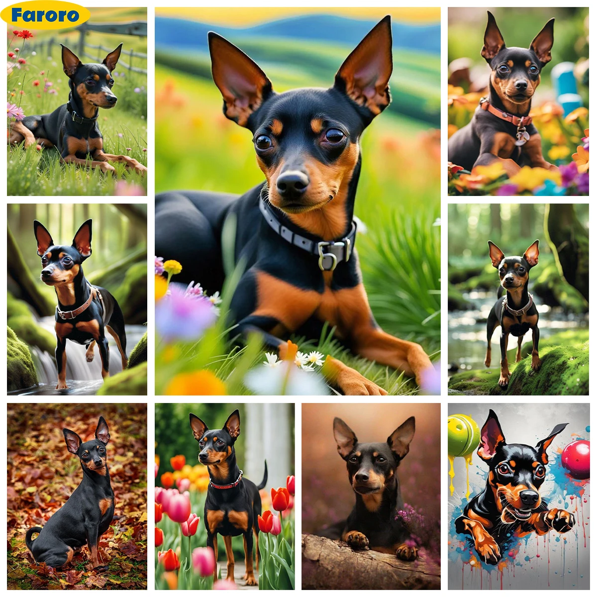 Pinscher-pintura-de-diamante-en-miniatura-5D-DIY-Mural-de-perro-mascota ...