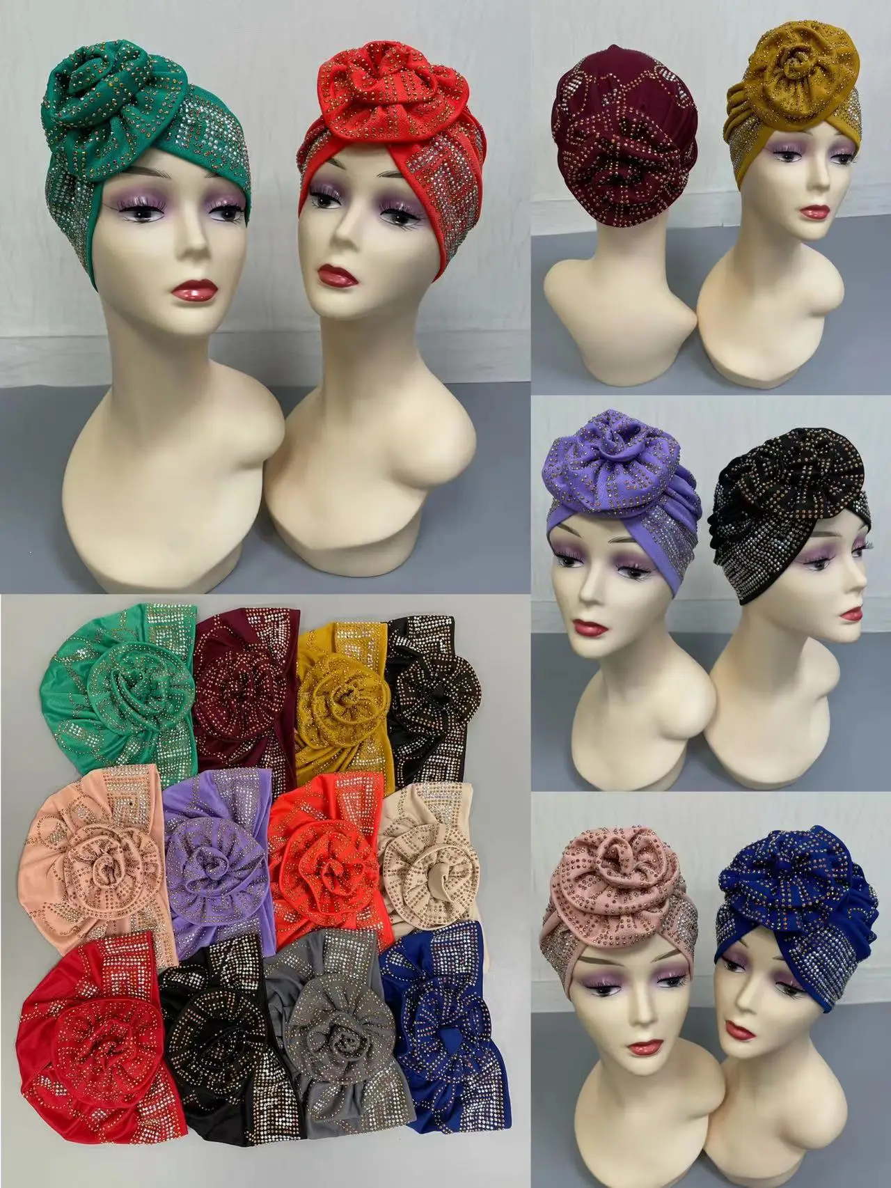 Hot Rhinestones African Gele Turban Cap Hijab Caps Headtie Already Made ...