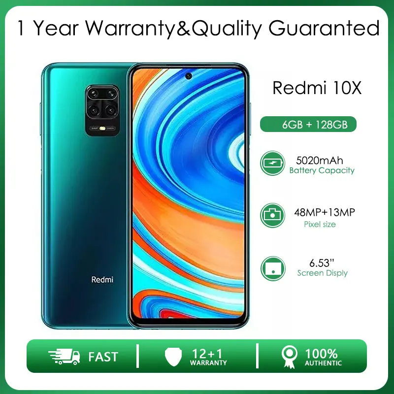 Xiaomi Redmi 10X 4G Note 9 128GB 4GB RAM/ 6GB RAM Mobile Phone MTK ...