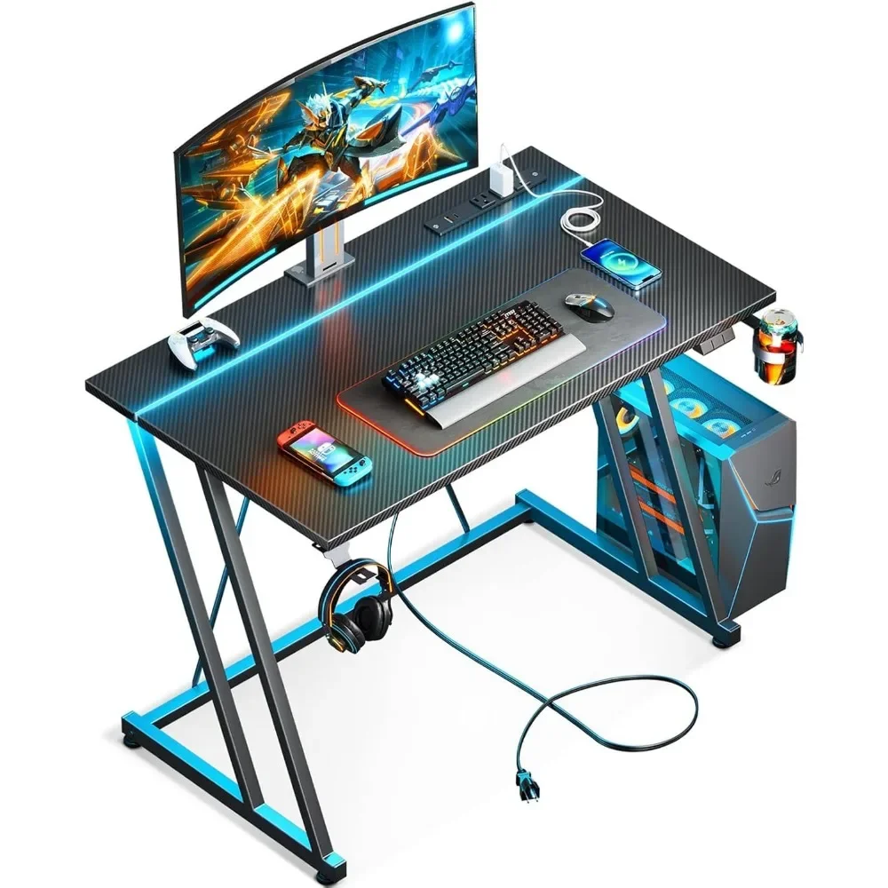 Small-Gaming-Desk-with-LED-Lights-Power-Outlet-Computer-Desk-31-5inch ...