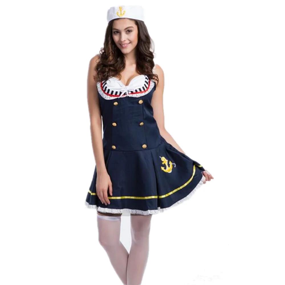 Women Blue Sexy Navy Sailor Costume Nautical Uniform Clubwear Halloween ...