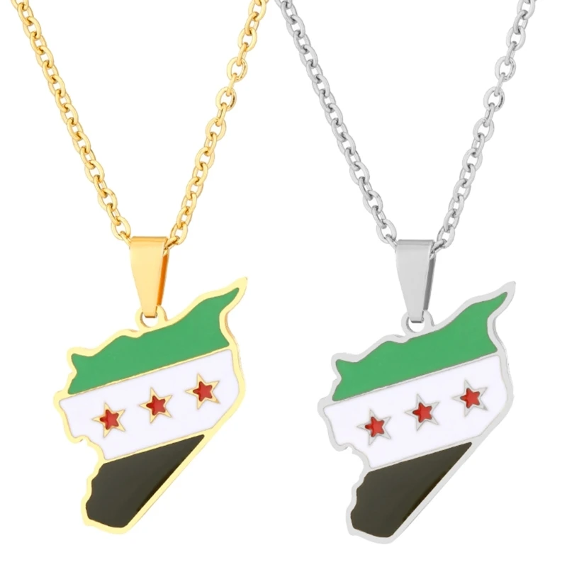 Stainless Steel Syria Map Flag Pendant Necklaces for Women Men Map ...