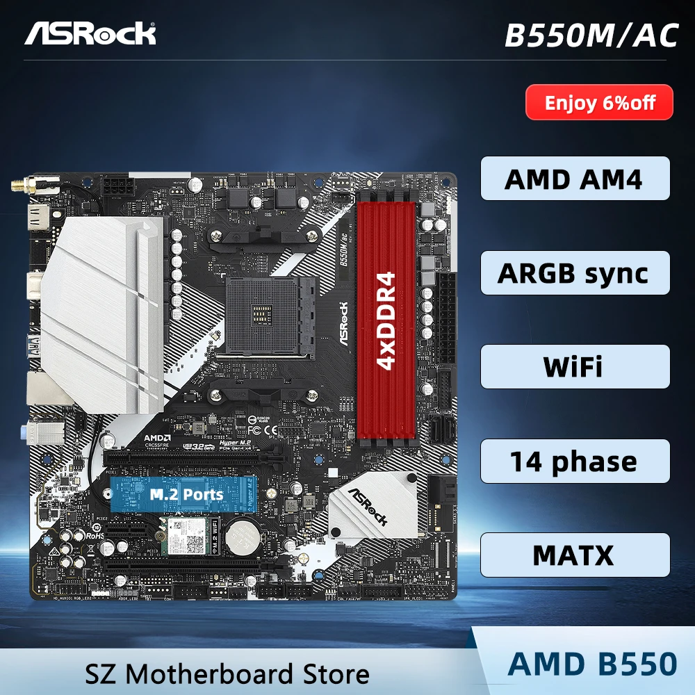 ASROCK B550M/AC AMD B550 AM4 Motherboard support Ryzen 5600X 5500 5800X ...