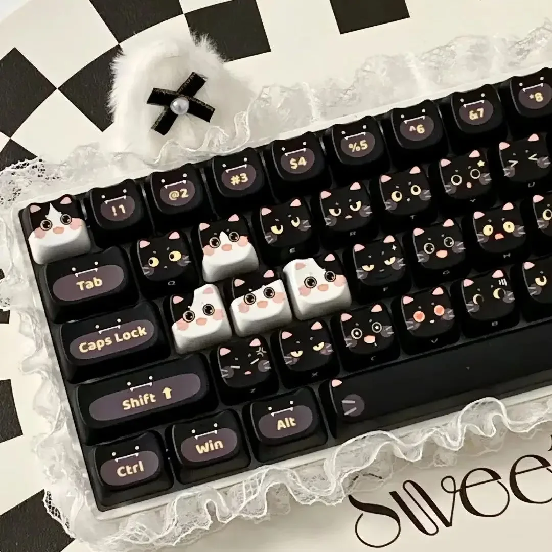 145-keys-Set-Black-Cat-Keycaps-PBT-Dye-Cute-Kitten-Gift-Keyboard-Cap ...