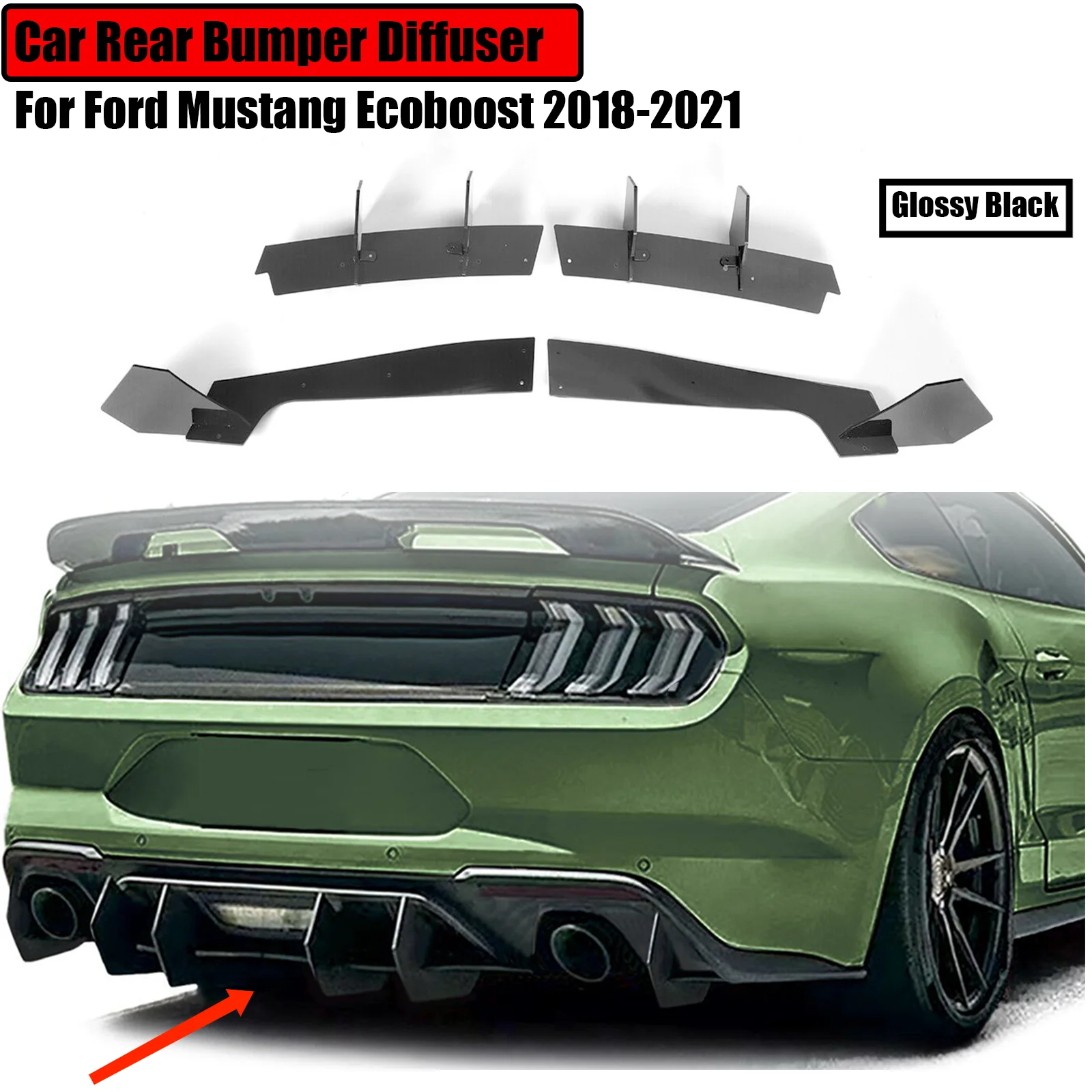 Rear-Bumper-Lip-For-Ford-Mustang-Ecoboost-2018-2021-Diffuser-Spoiler ...
