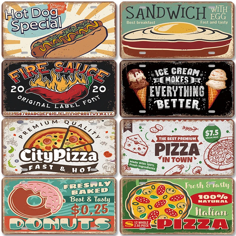 Delicious Foods License Plate Vintage Metal Tin Sign Hot Roll Sandwich ...