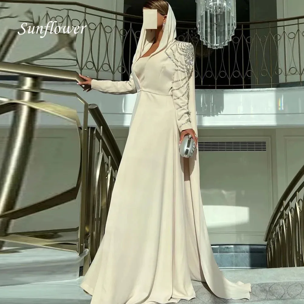 Sunflower-Hooded-Prom-Dresses-Full-Sleeves-Crystal-Cape-Floor-Length ...
