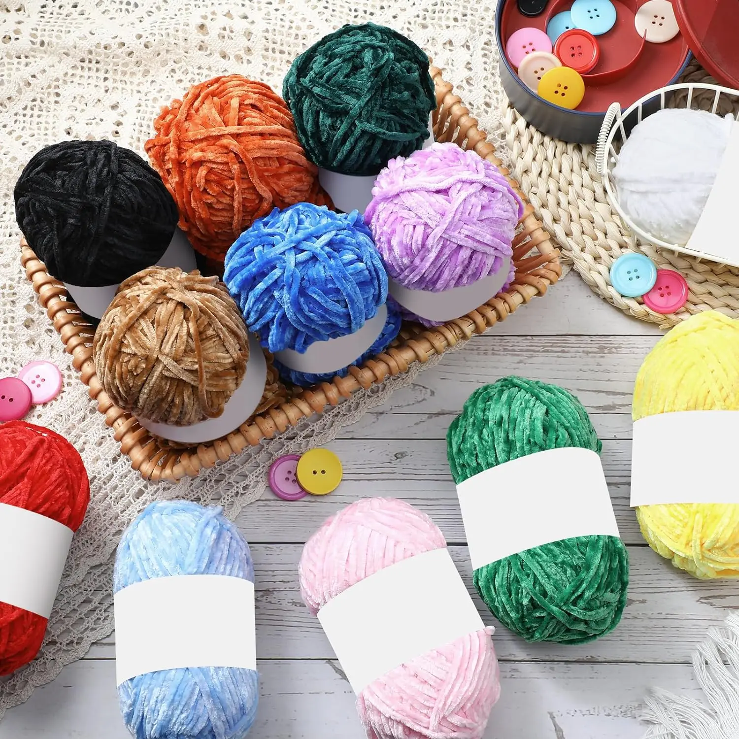 Soft-Chenille-Yarn-Multi-Colors-Velvet-Yarn-Thick-Soft-Blanket-Plush ...
