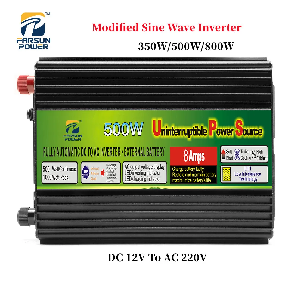 UPS 수정 사인파 인버터, DC AC 12V 220V 범용 소켓 변압기 컨버터, 실제 전력 인버터, 350W, 500W, 800W| | - AliExpress